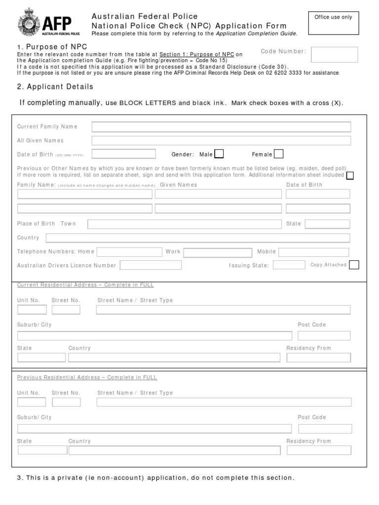 AFP - Application Form | PDF | Criminal Record | Crime & Violence