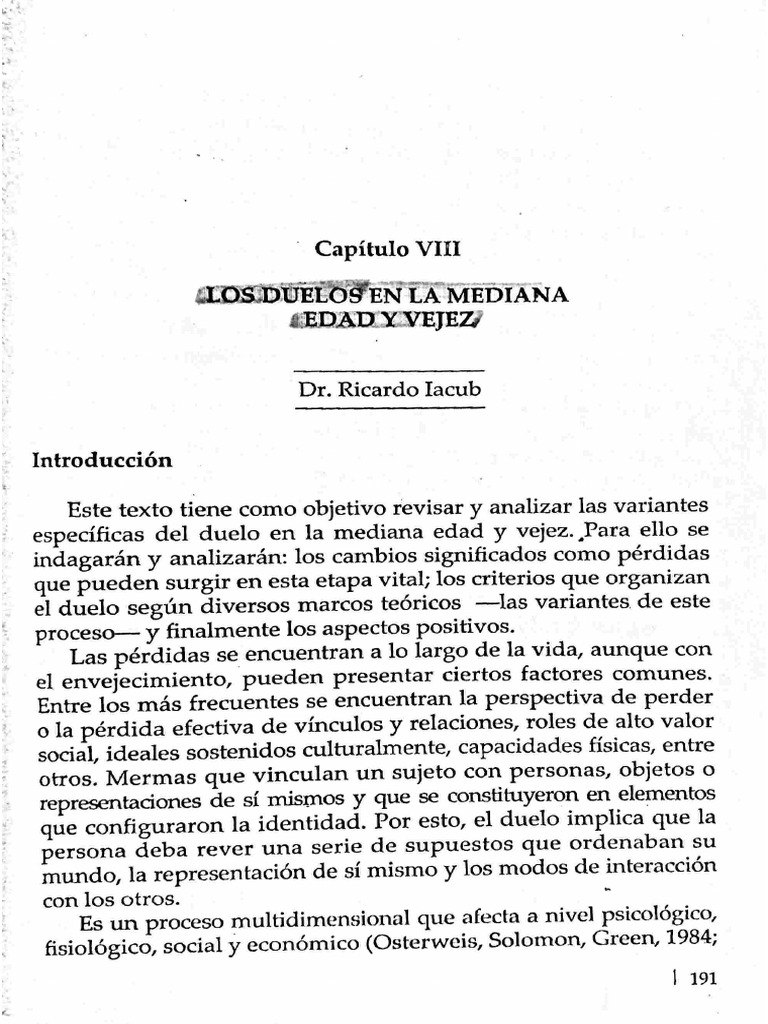 Ricardo Iacub Cap. VIII Los Duelos en La Mediana Edad y Vejez. | PDF