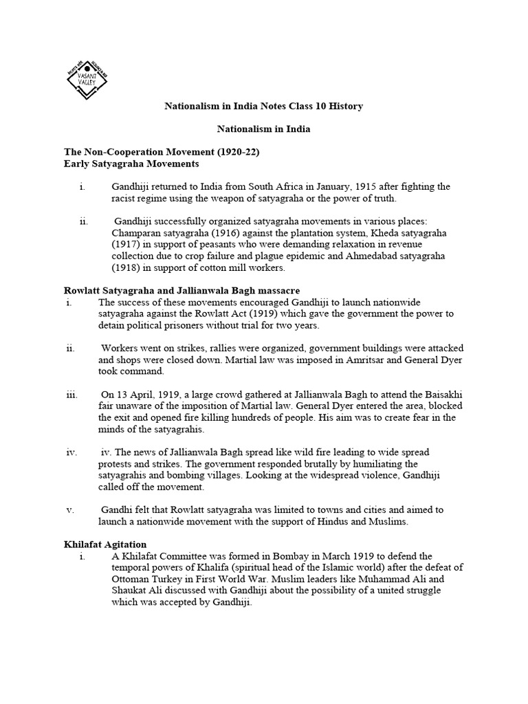 Nationalism in India Notes Class 10 History | PDF | Mahatma Gandhi ...