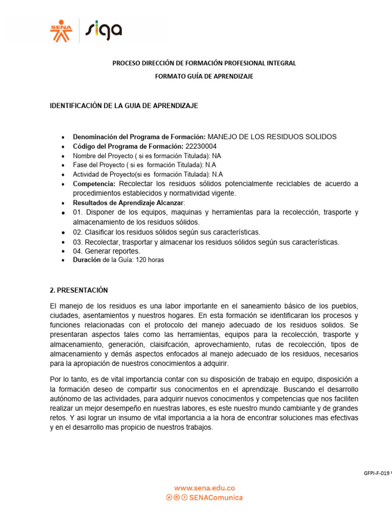 Gfpi-F-019 Guia de Aprendizaje | PDF | Residuos | Entorno natural