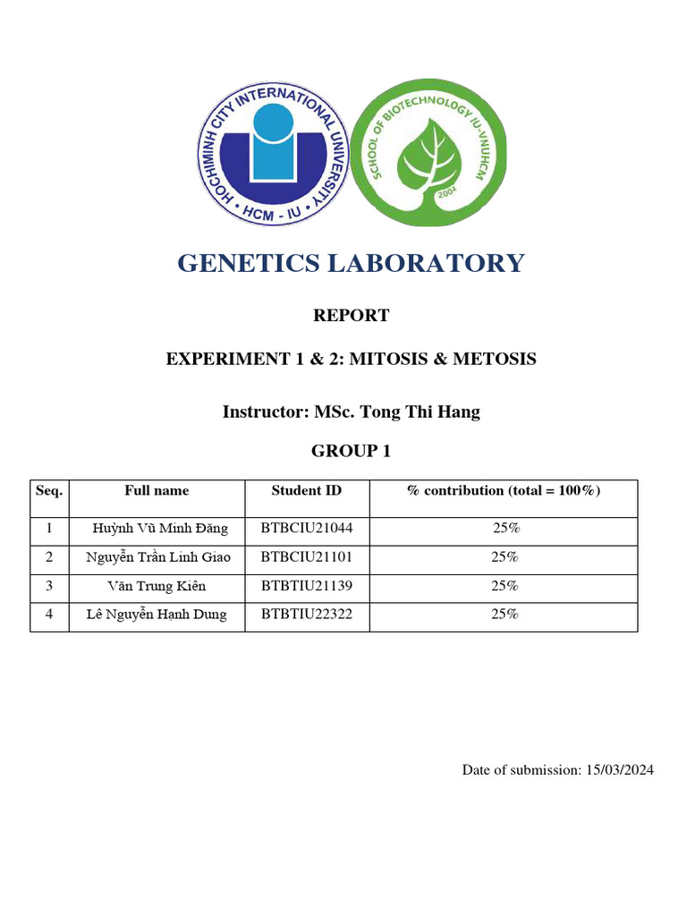 Group 1 - Report 1-Mitosis&Meosis | PDF | Meiosis | Mitosis