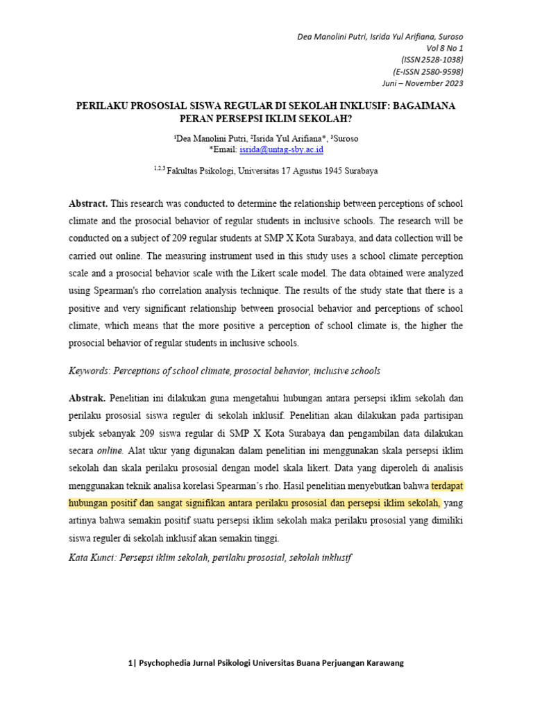 SISWA NON Perilaku Prososial Siswa Regular Di Sekolah Inklusif ...