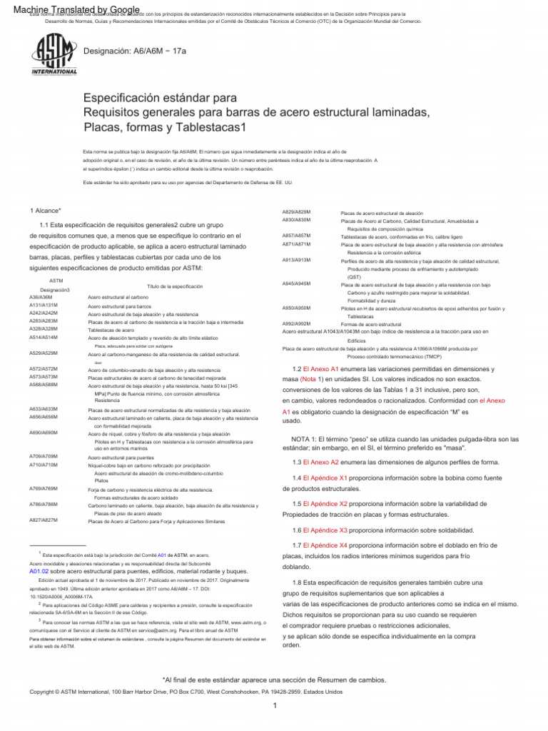 Astm A6 - A6m | PDF | Acero | Laminado (metalmecánica)
