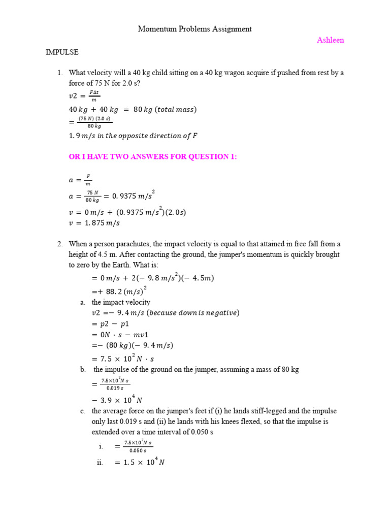 Momentum Problems Assignment Guide | PDF | Force | Momentum