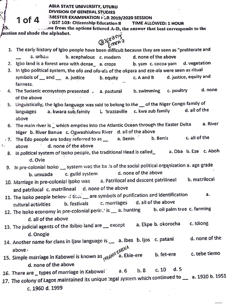 Gst103 (2019-2020) Samuel Nwogwugwu | PDF