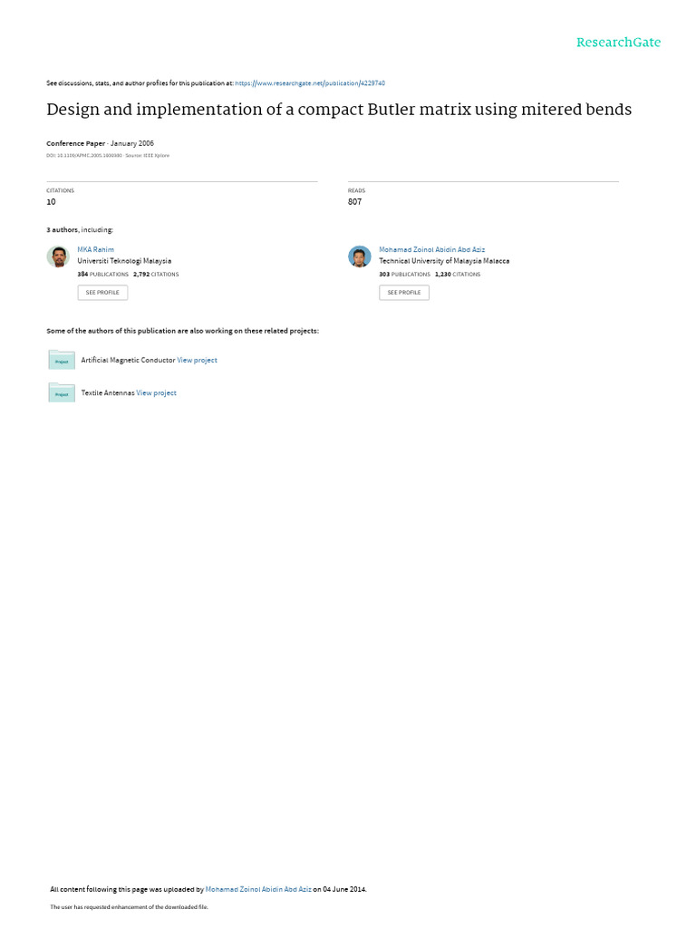 Design and Implementation of A Compact Butler Matrix Using Mitered ...