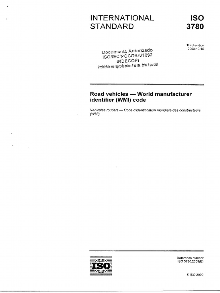 Iso 3780-2009 Wmi Code | PDF