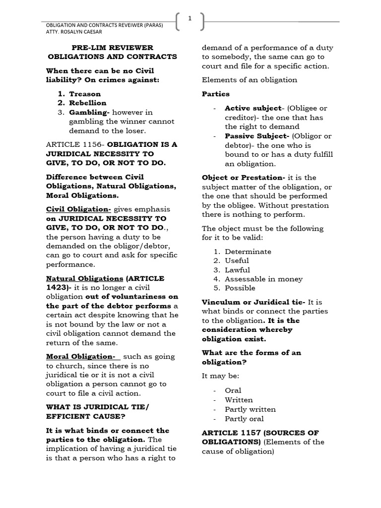 Reviewer On OBLICON 1187 | Download Free PDF | Law Of Obligations | Negligence