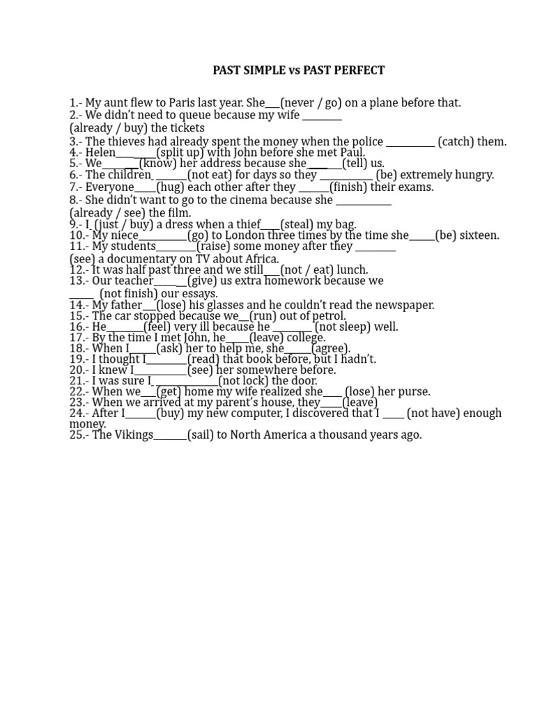 Past Simple Vs Past Perfect | PDF