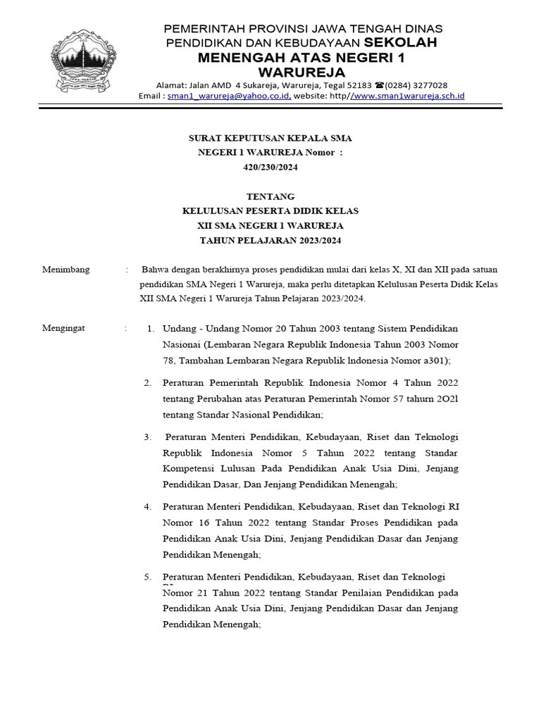 Konsideran SK Kelulusan 2023 | PDF