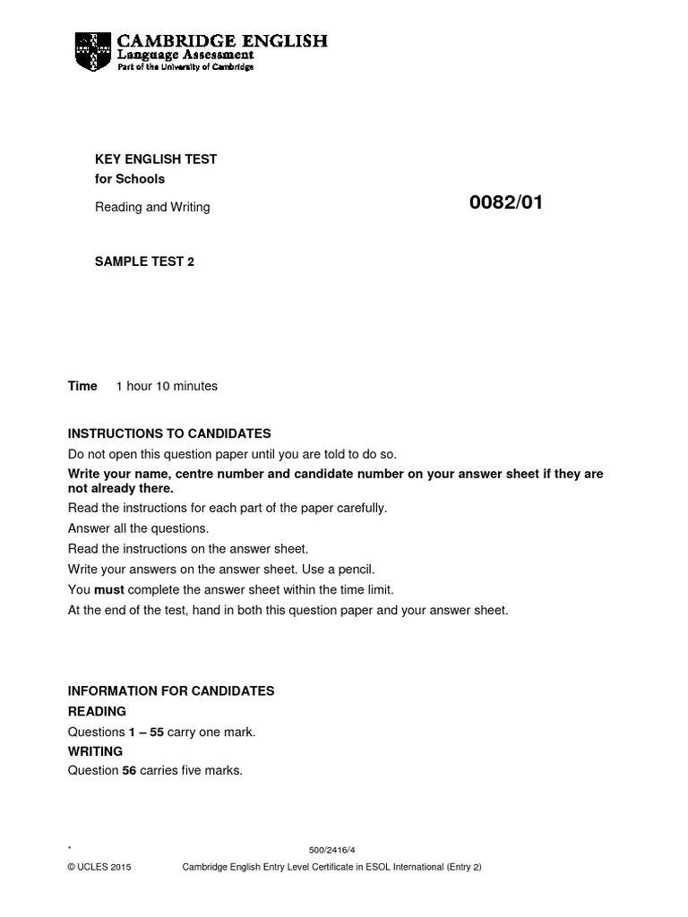 KET Reading and Writing Sample Test | PDF | Career & Growth | Wellness