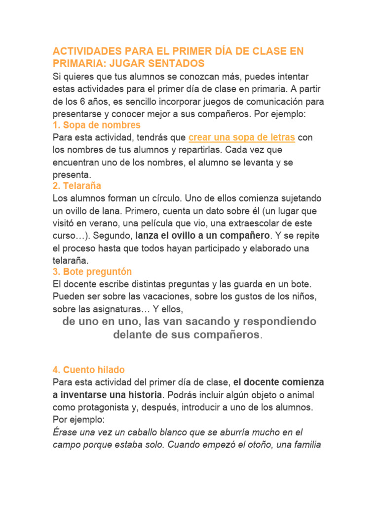 Actividades para El Primer Día de Clase en Primaria | PDF | Artes del ...
