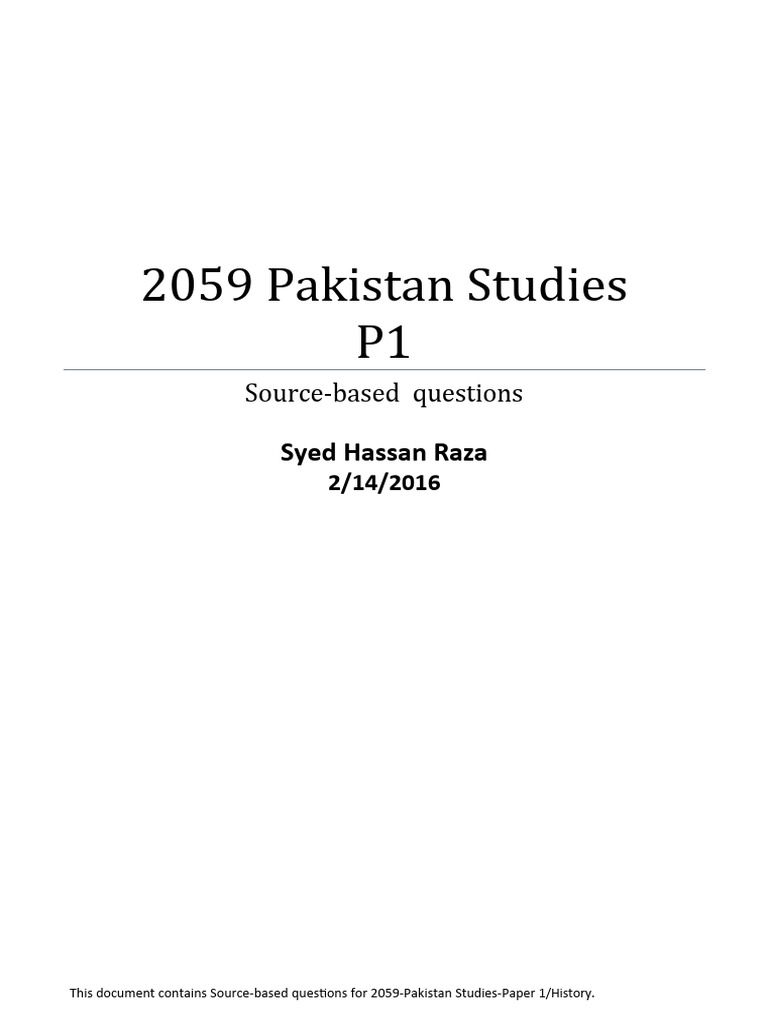 Source-Based Questions for Pakistan Studies | PDF | Pakistan ...