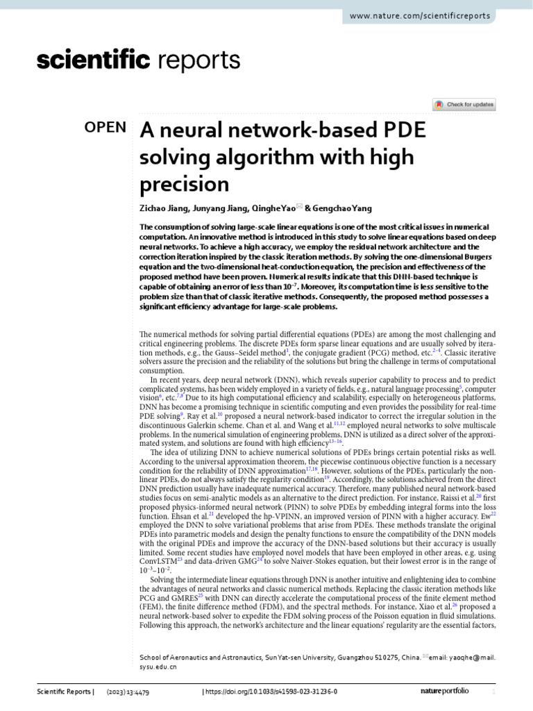 A Neural Network Based Pde Solving Algorithm With High Precision Pdf Partial Differential