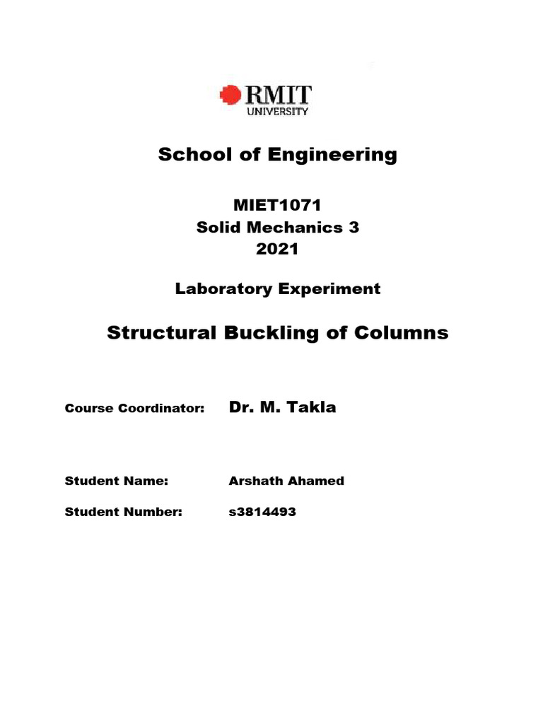Structural Buckling of Columns Experiment | PDF | Buckling | Column