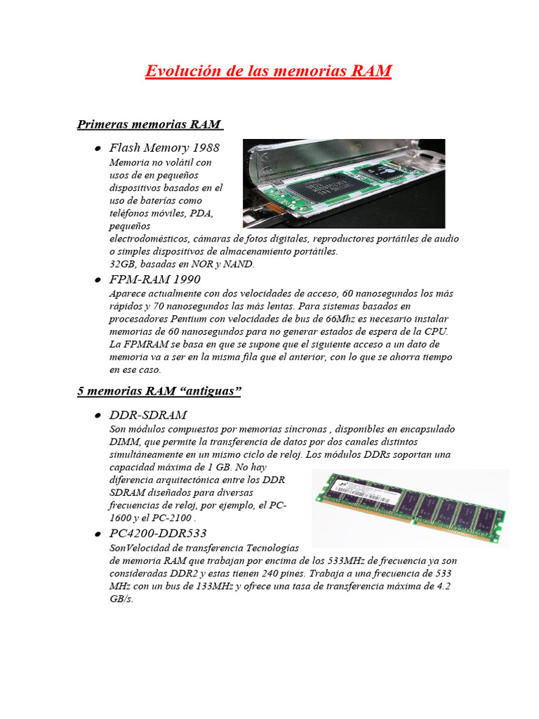 Evolución de Las Memorias RAM | PDF | Memoria de acceso aleatorio ...