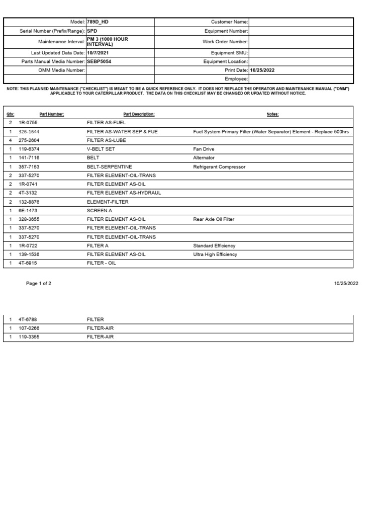 PM 3 (1000 HOUR Interval) | PDF | Manufactured Goods | Car