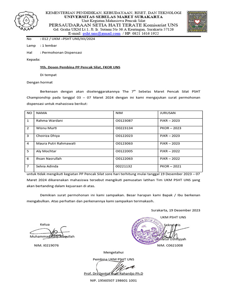 Dispen PP Pencak Silat | PDF