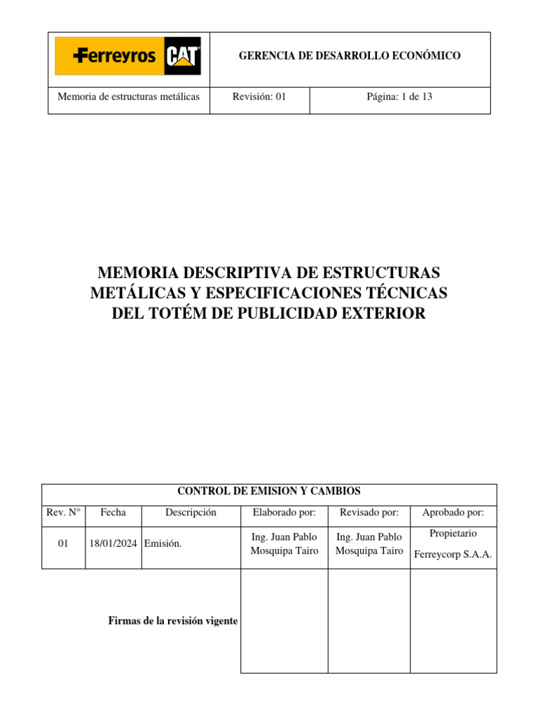 Memoria Estructuras Metálicas DE ANUNCIO TOTEM | PDF | edificio | Construyendo tecnología
