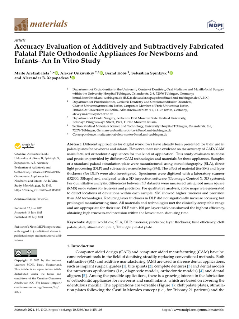 Accuracy Evaluation of Additively and Subtractively Fabricated Palatal Plate | PDF | Accuracy ...