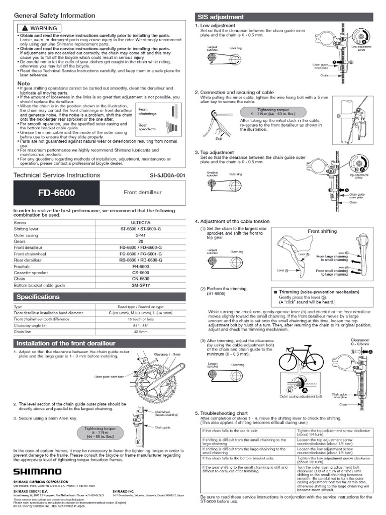 Shimano ST-6600 Shifting - Brake Lever Service Instructions - Manualzz2 ...
