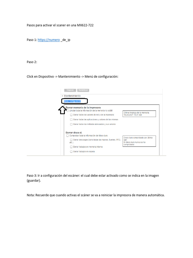 Como Activar El Escaner en Una MX622-722 | PDF