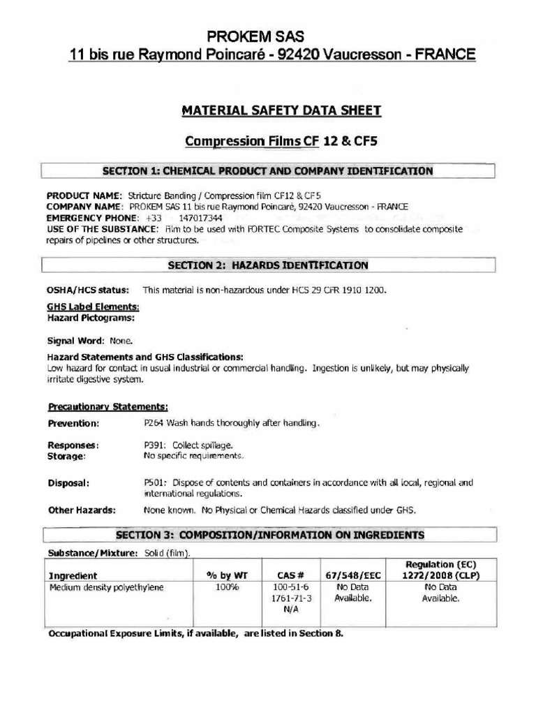 MSDS CF5 & CF12 compression film | PDF