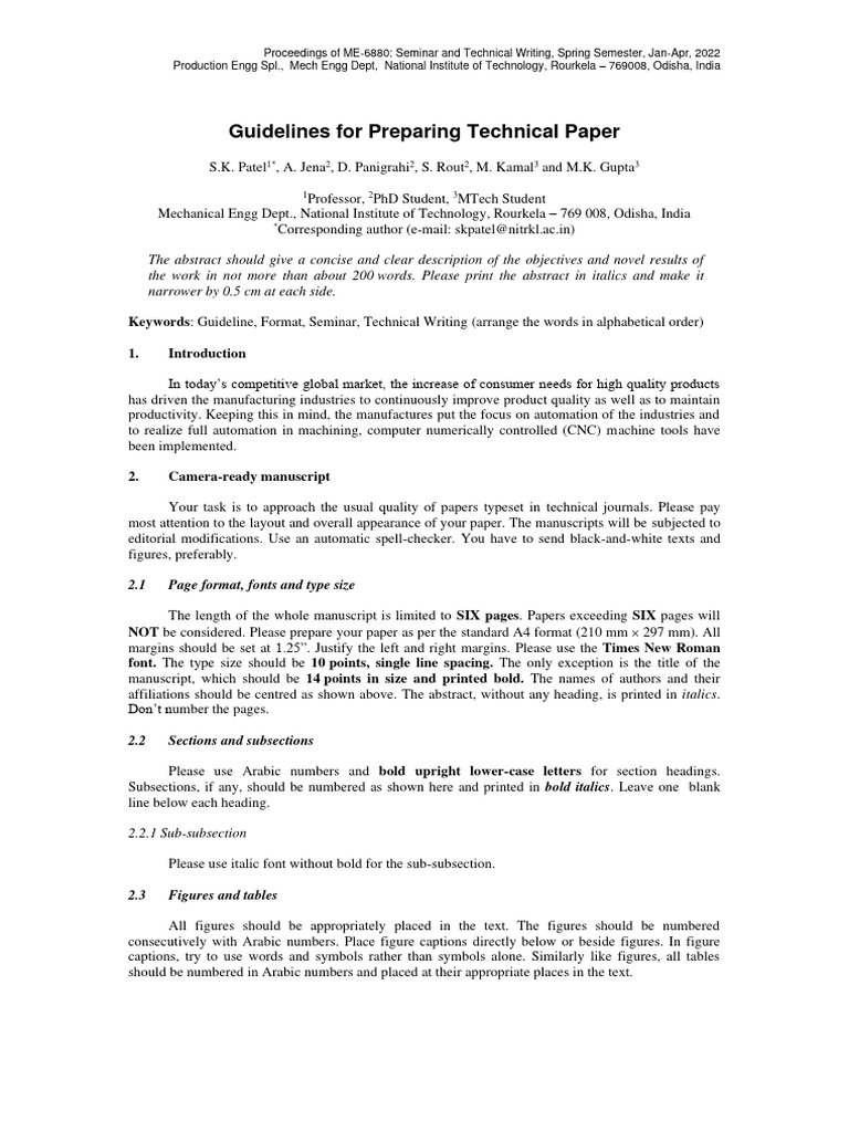 Format of Paper | Download Free PDF | Page Layout | Times New Roman