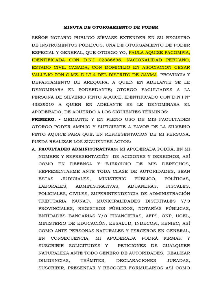 DR - Minuta de Otorgamiento de Poder | PDF | Pagaré | Justicia