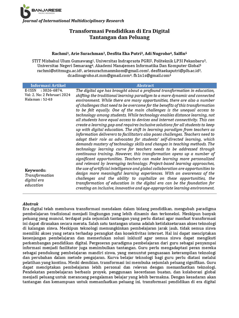 52-63 Transformasi Pendidikan Di Era Digital | PDF