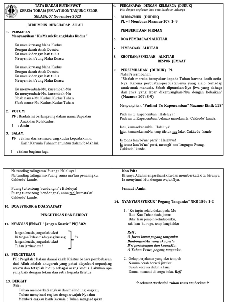 Tata Ibadah Rutin PWGT Selasa, 07 November 2023 | PDF | Agama ...