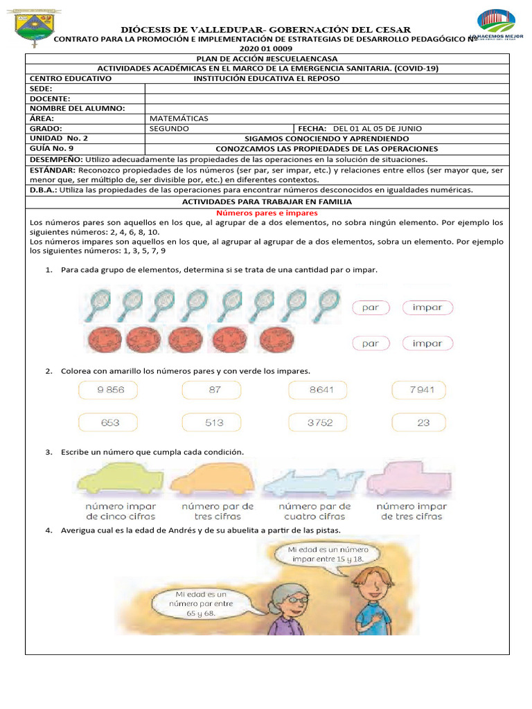 Actividades Matemáticas para Segundo Grado | PDF | Cognición ...