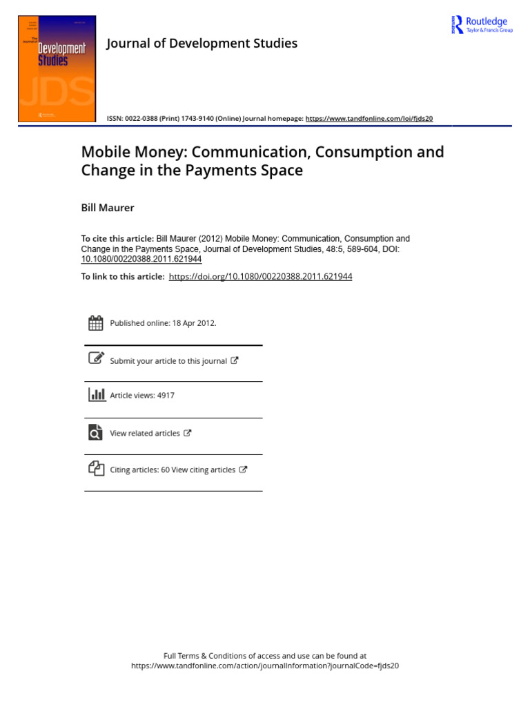 (Maurer) Mobile Money Communication Consumption and Change in The Payments Space | Download Free ...