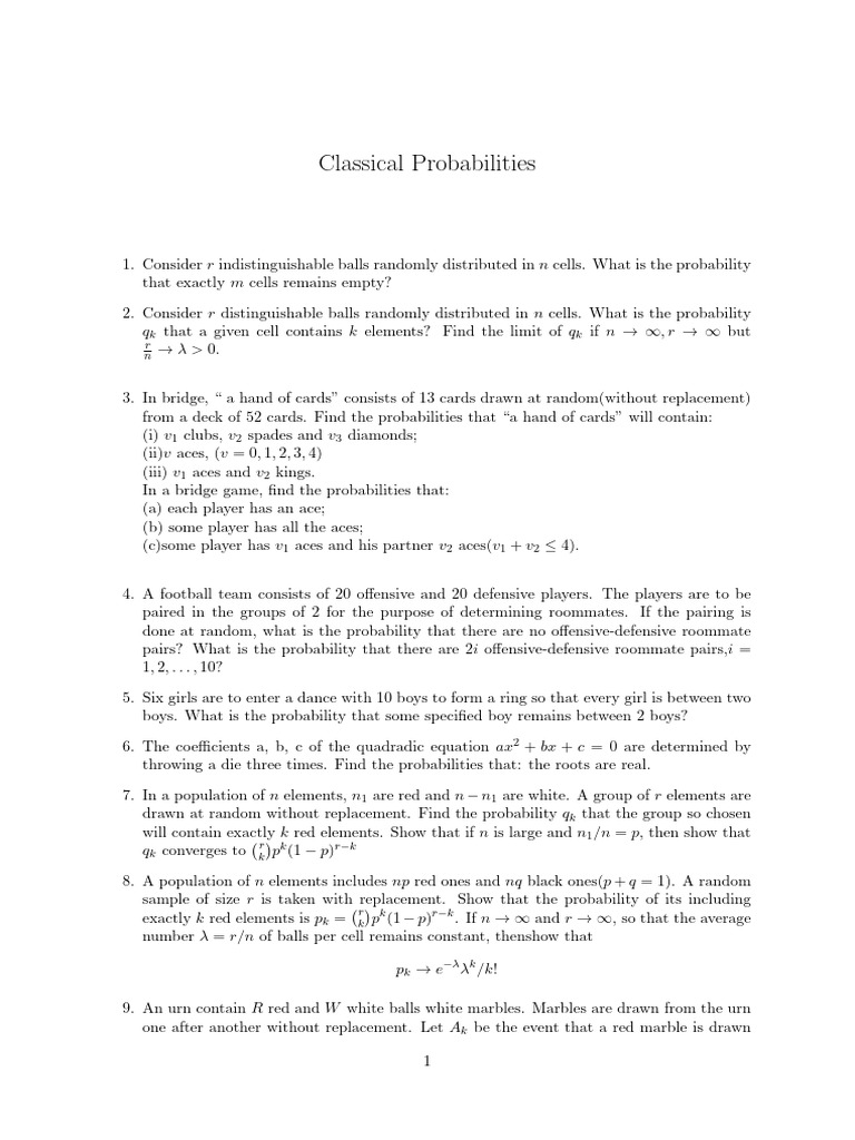 Classical Probability Problems Explained | PDF | Probability | Applied Mathematics