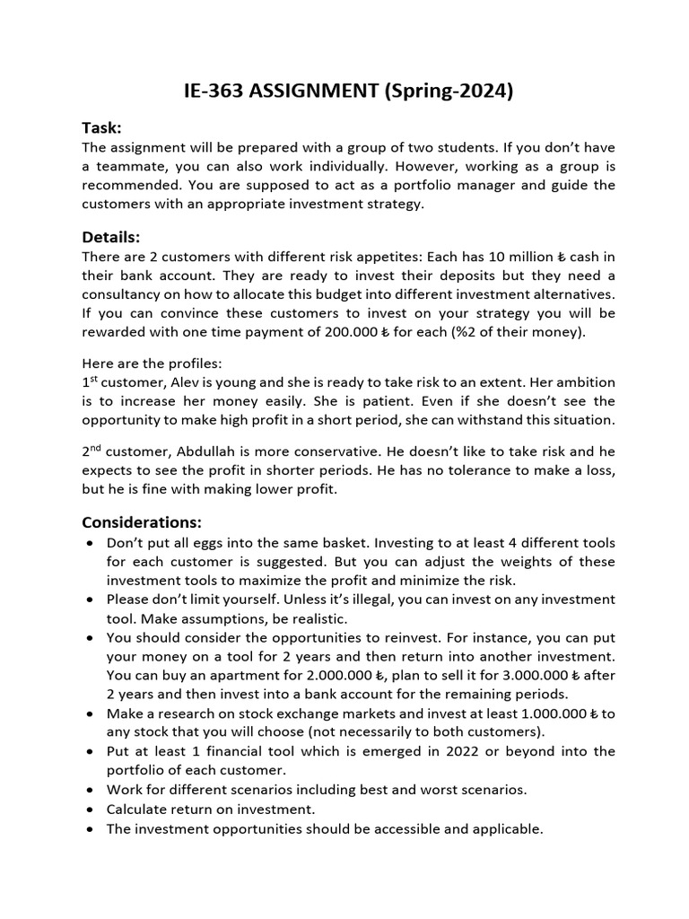 IE 363 Assignment | PDF | Investing | Stocks