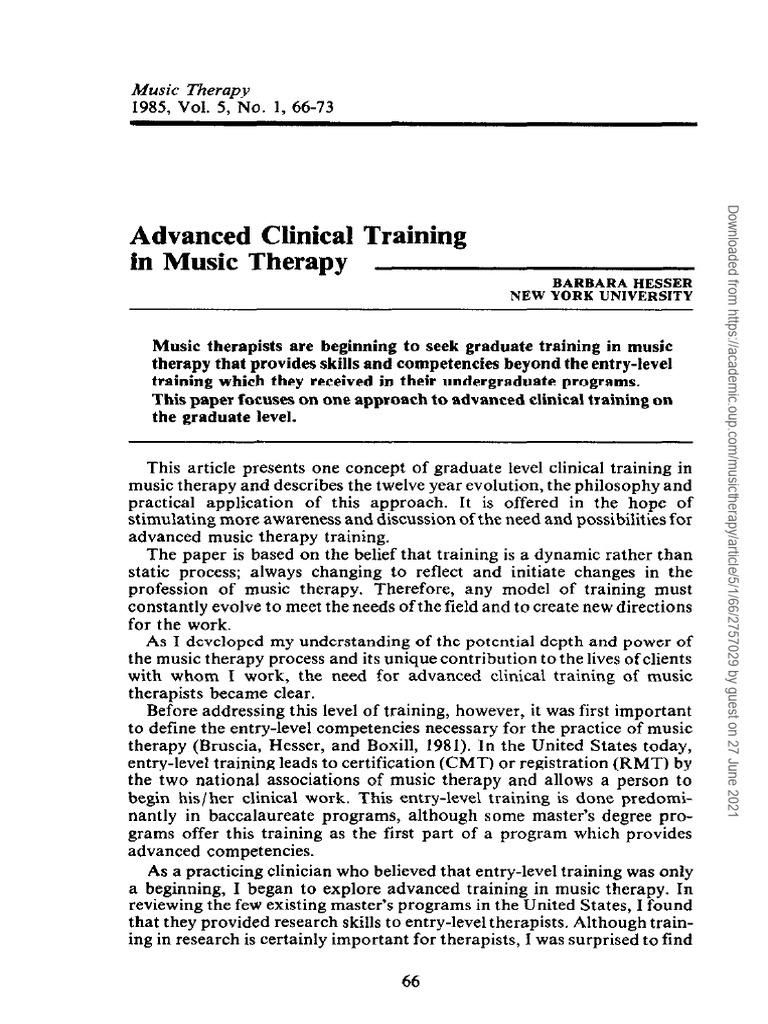 Barbara Hesser Advanced Clinical Training in Music Therapy | PDF ...