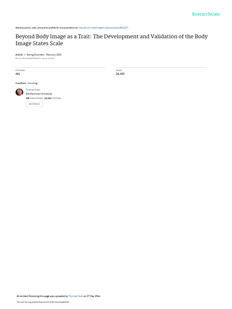 Beyond Body Image As A Trait: The Development and Validation of The ...