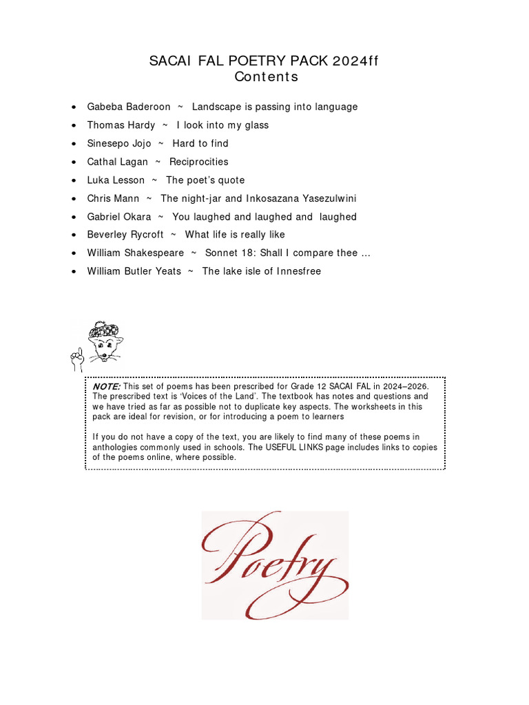 Grade 12 Poetry Pack 2024 Overview | PDF | Poetry