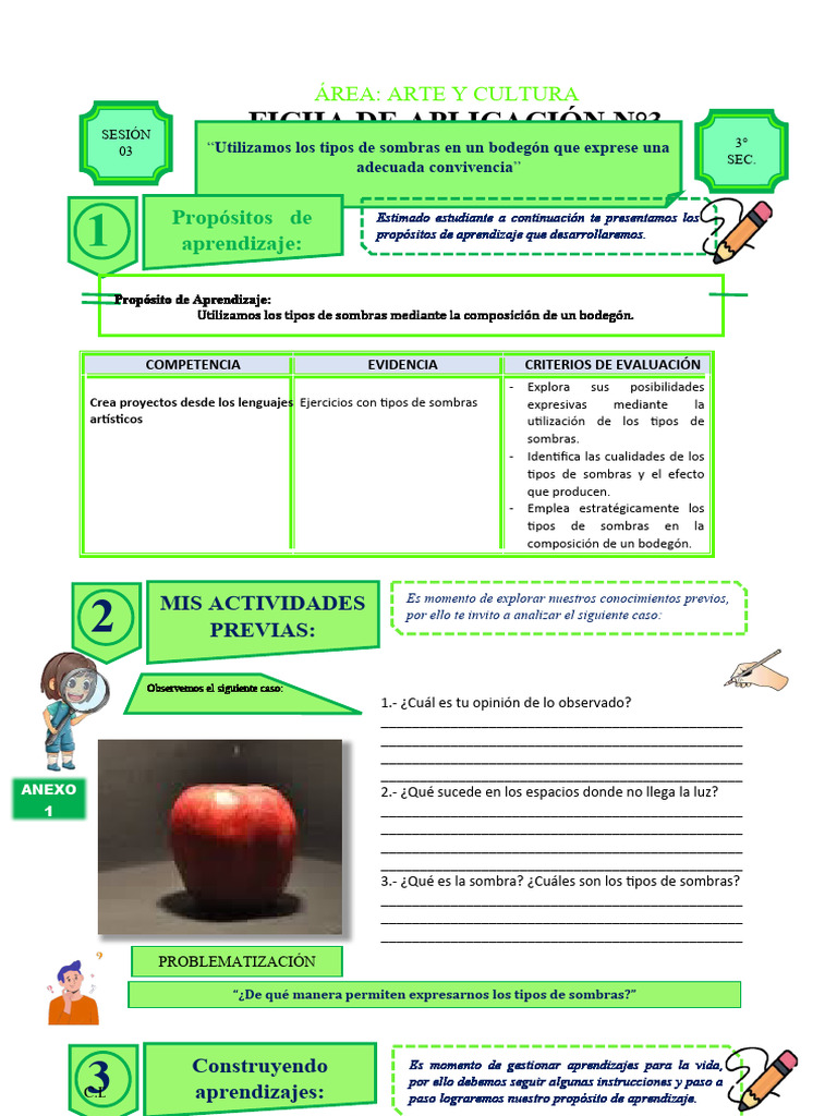 3° Ficha de Aplicación Bidegon-Sesión3-Sem.3-Exp.1-Arte y Cultura | PDF ...