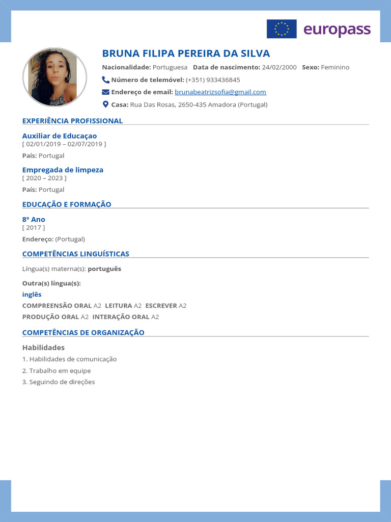 CV - Bruna Filipa Pereira Da Silva | PDF | Carreira e Crescimento | Estudos de Línguas Estrangeiras