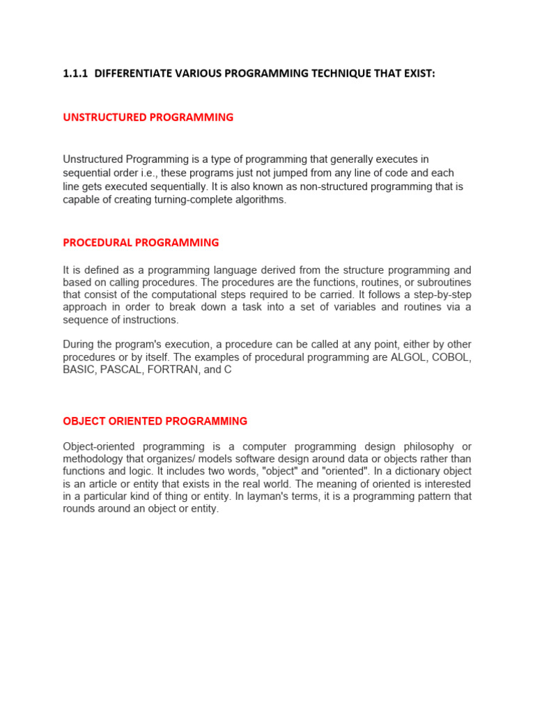 Differentiate Various Programming Technique That Exist | PDF | Object Oriented Programming ...