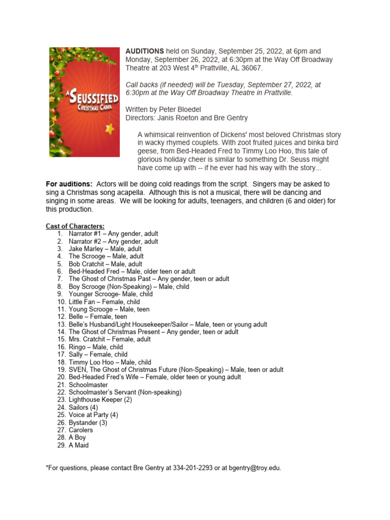 Auditions for Whimsical Christmas Play | PDF