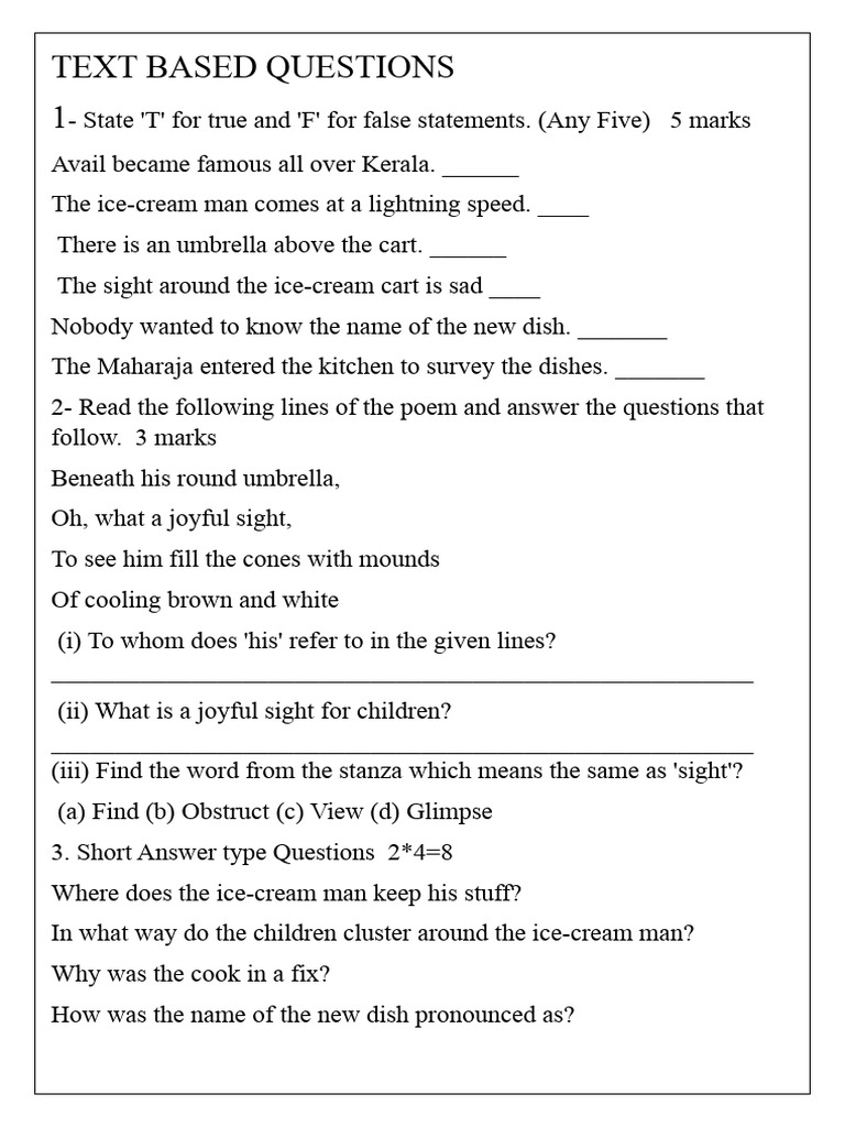 Text Based Questions | PDF