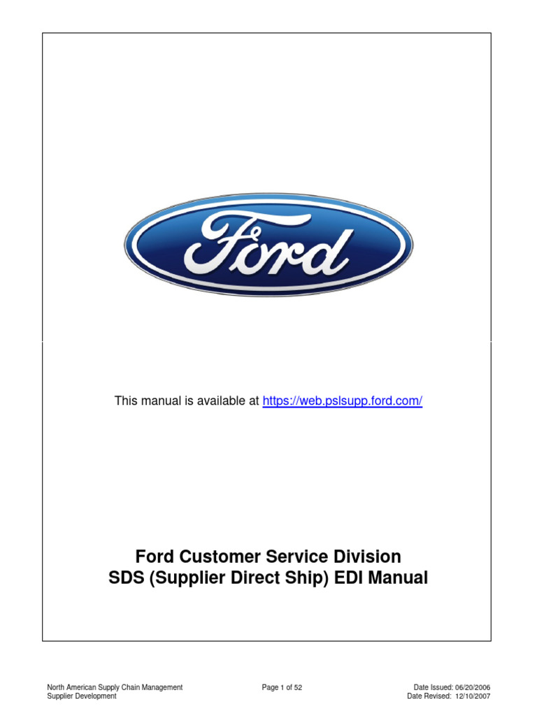 Ford Customer Service Division SDS (Supplier Direct Ship) EDI Manual ...