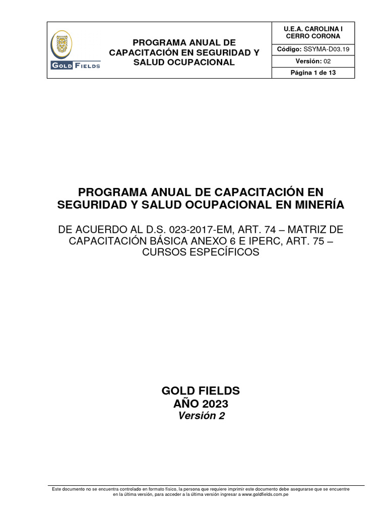Capacitación en Seguridad y Salud 2023 | PDF | Seguridad y salud ...