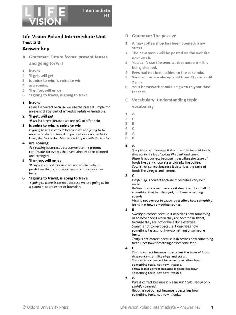 Lif Vis Pol Int Unit 5b Answer Key | PDF | Taste | Foods