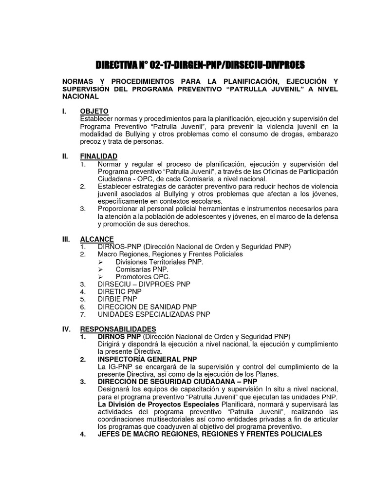 DIRECTIVA #02-17-DIRGEN-PNP-DIRSECIU-DIVPROES - GUIA y PROTOCOLO ...