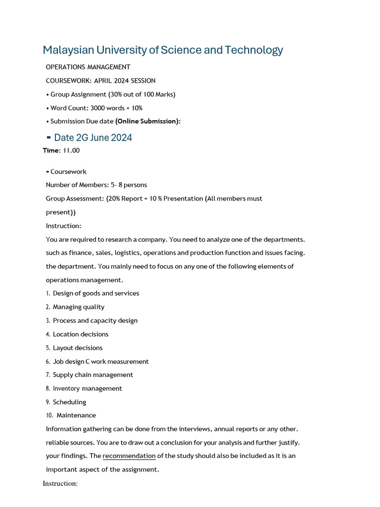 Malaysian University of Science and Technology | PDF | Operations ...