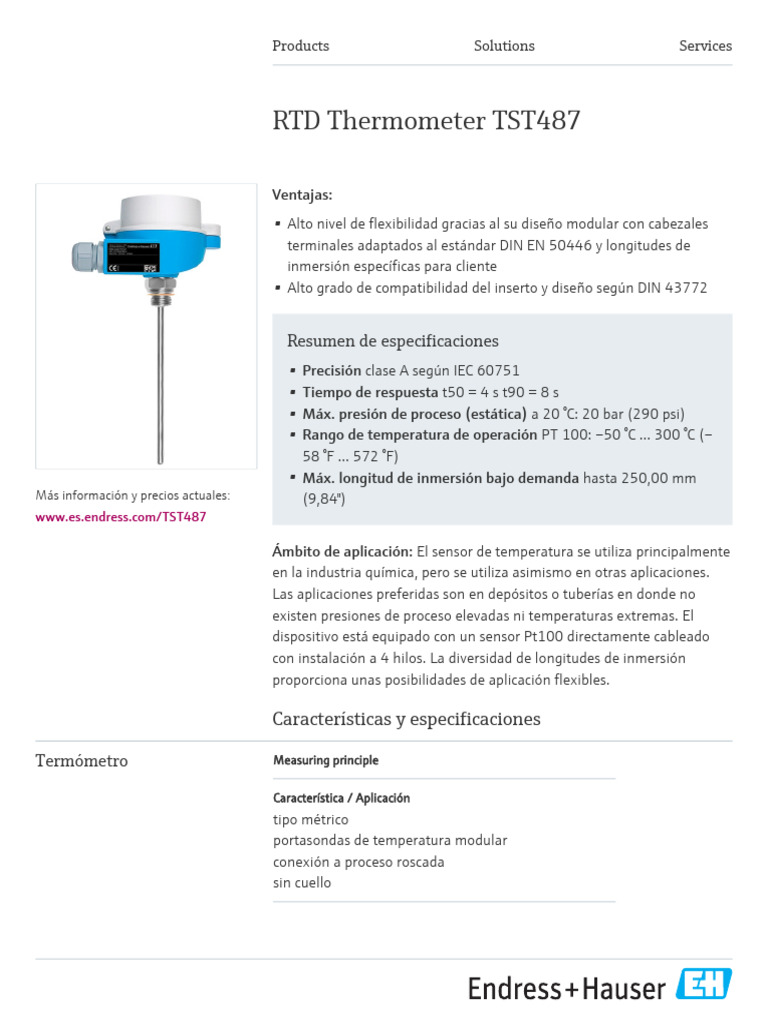 Termómetro RTD TST487 de Endress+Hauser | PDF