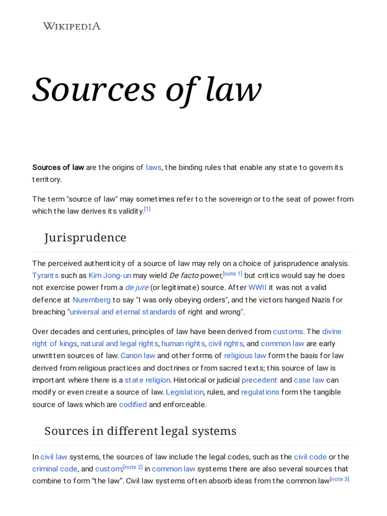 Sources of Law - Wikipedia | PDF | Sources Of Law | Equity (Law)